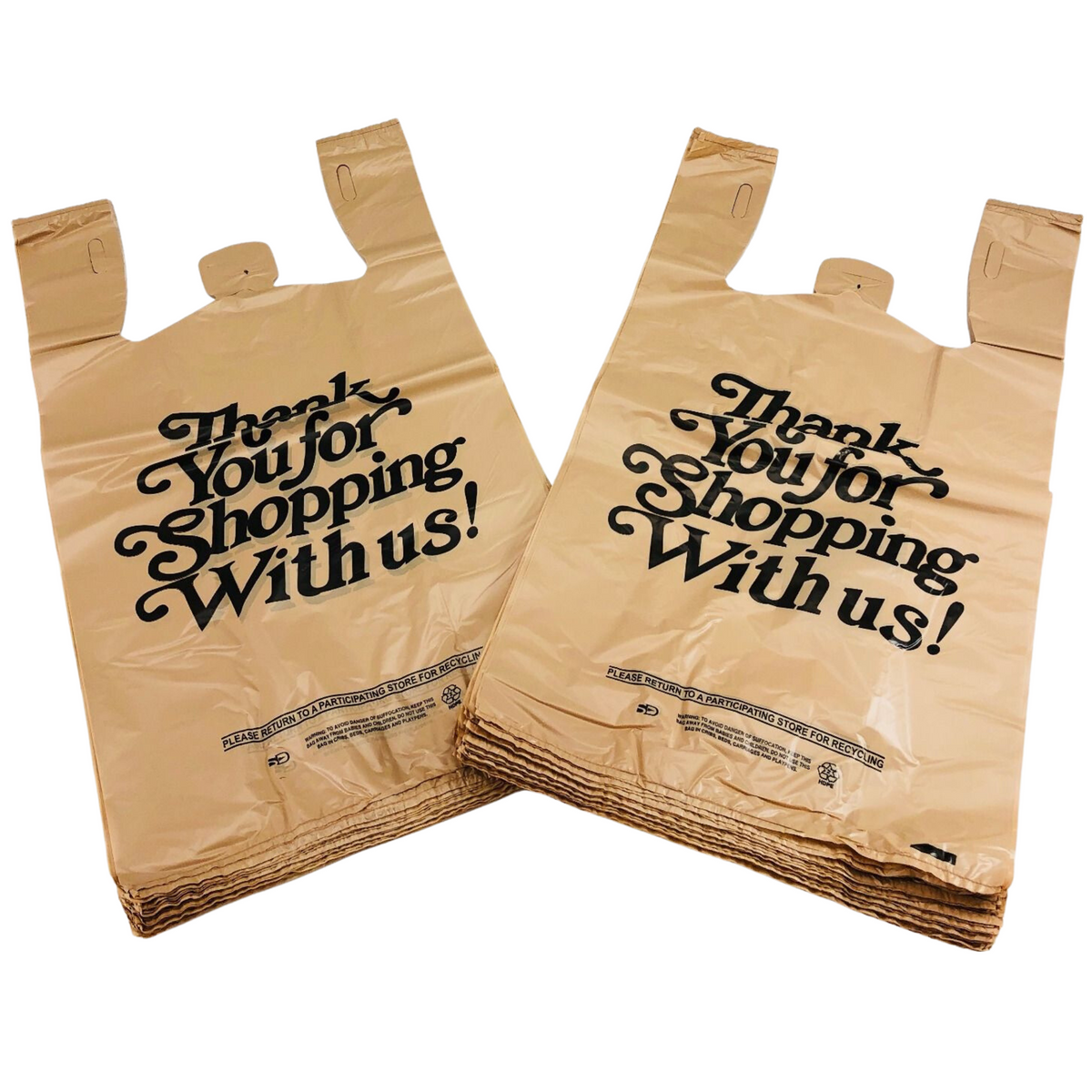Source Direct - Beige Kraft Color Thank You HDPE T-Shirt Bags - 1/6 BB ...